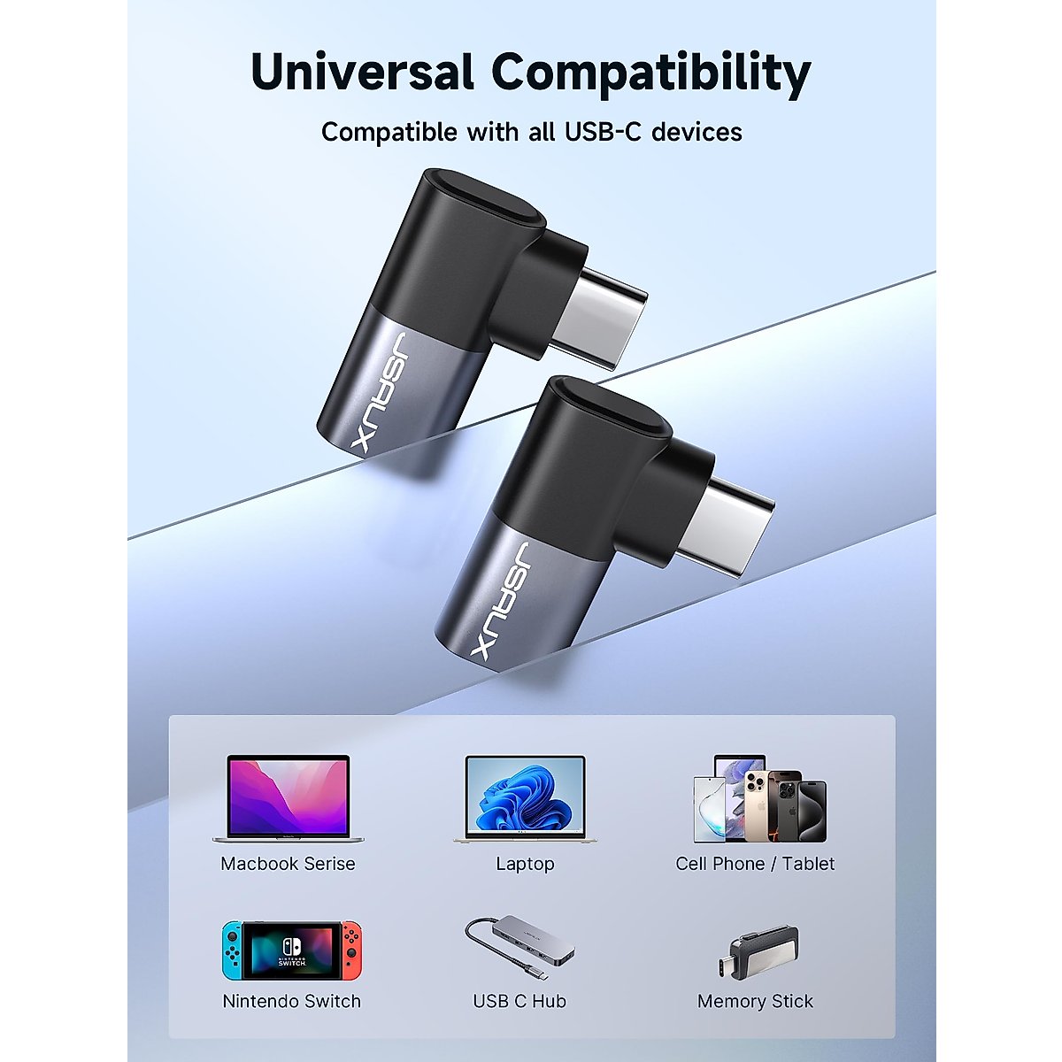 JSAUX 90 Degree USB-C Male to USB-C Female Adapter 2-Pack, 40Gbps Data Transfer PD 100W USB Type-C 3.1 Extender for Macbook, ROG Ally, Switch, Steam Deck, VR,iPhone 16 iPhone 15 and More USB-C Devices