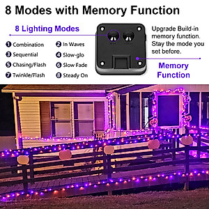 YAOZHOU Halloween Decorations Outdoor Lights, Solar String Lights Purple Orange IP67 Waterproof 2 Pack Total 200 LED 66FT 8 Modes Fairy Lights, Outside Fall Decor for Tree, Garden, Patio, Fence, Lawn