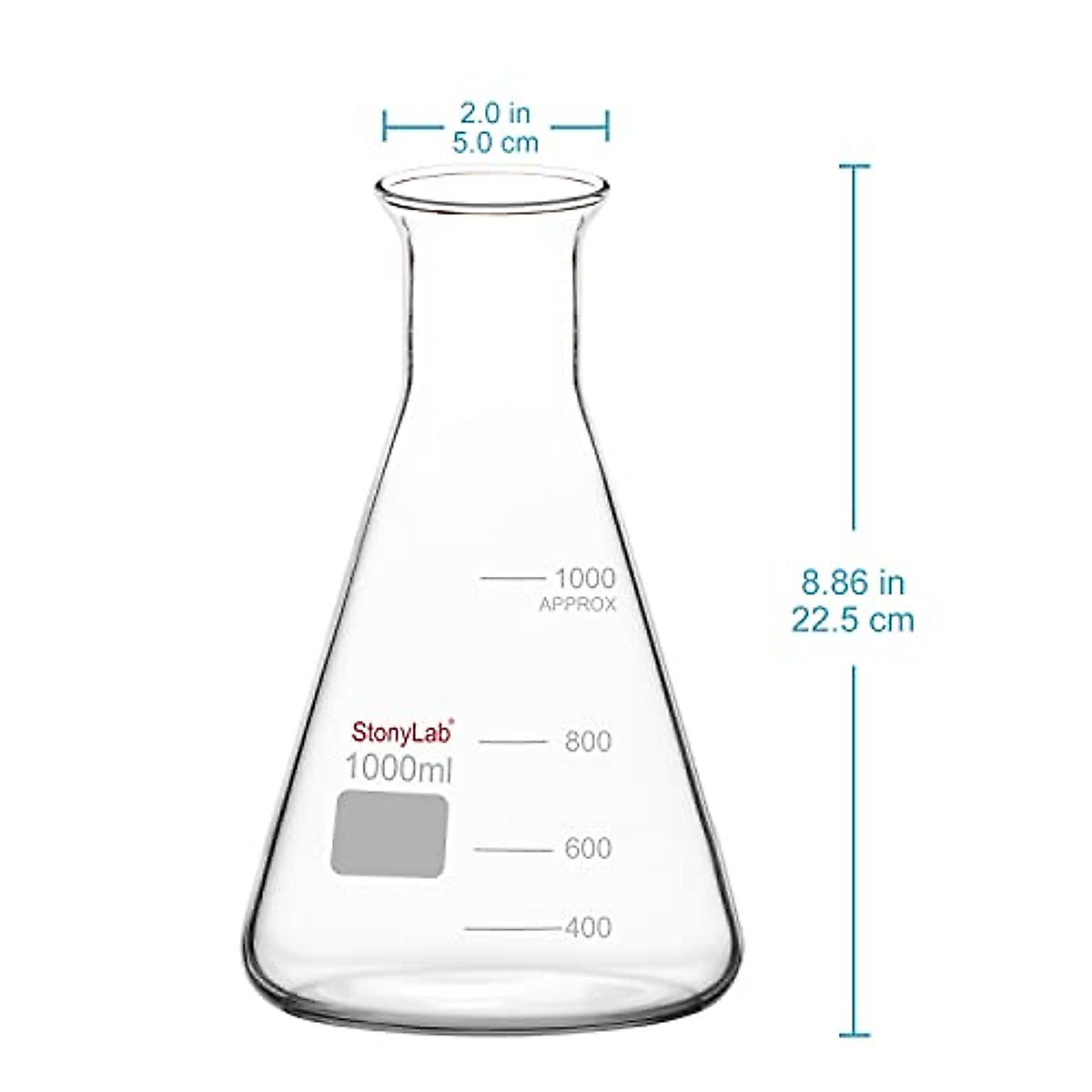 stonylab Glass Wide Mouth Erlenmeyer Flask, 1000 ml Borosilicate Glass Erlenmeyer Flask with Heavy Duty Rim, 1 Pack