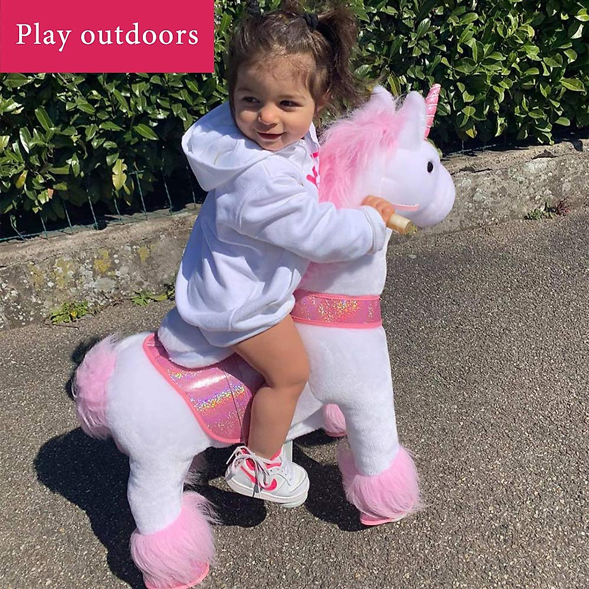 PonyCycle Model U-2021 Ride on White Horse Pink Unicorn Toy Plush Walking Animal Small Size for Age 3-5 Ux302