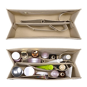 KESOIL Bag Organizer Insert,Tote Bag Insert For On The Go,Book tote,MJ Tote and More,Bag Insert Organizer,Handbag Storage,Tote Bag Felt Insert with Zipper Bag(Beige, L)