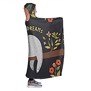 JASMODER Cute Sloth On The Tree Hoodie Blanket Wearable Throw Blankets for Couch Blanket Hooded for Baby Kids Men Women