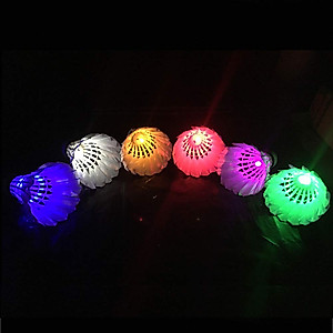 ZHENAN LED Badminton Shuttlecocks Dark Night Glow Birdies Lighting for Outdoor & Indoor Sports Activities (Feather_6pcs)