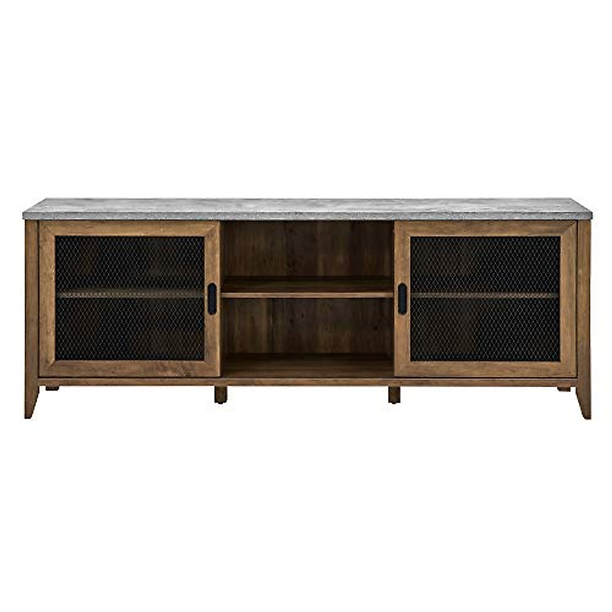 Walker Edison Industrial Farmhouse Sliding Metal Barn Door Wood TV Stand Storage Cabinet for TV's up to 78" Flat Screen Living Room Storage Entertainment Center, 70 Inch, Concrete and Rustic Oak