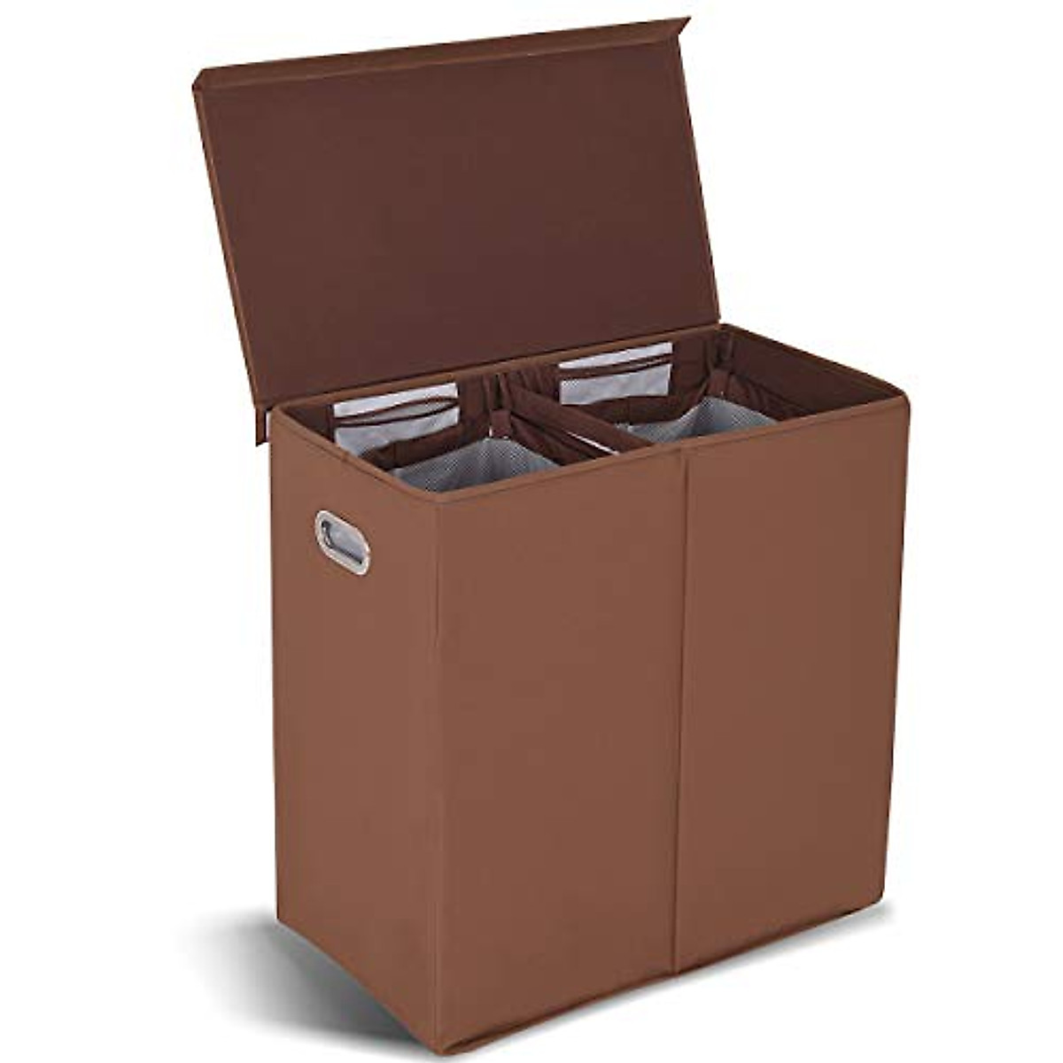 Giantex Double Laundry Hamper Clothes Organizer W/Magnetic Lid & Removable Liners Bags Built-in Handles, Separate Compartments and Easy Transport for Bathroom Bedroom Utility Room (Coffee)