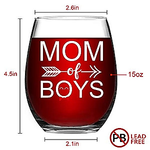 Mom of Boys Funny Stemless Wine Glass for Mom Mother Wife from Daughter Son Husband or Daily Use 15Oz