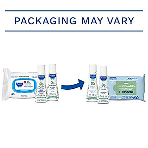 Mustela Bebe On-The-Go Travel Set - Baby Skin Care & Bath Time Gift Set - Natural & Plant-Based - 3 Items Set - Packaging may vary