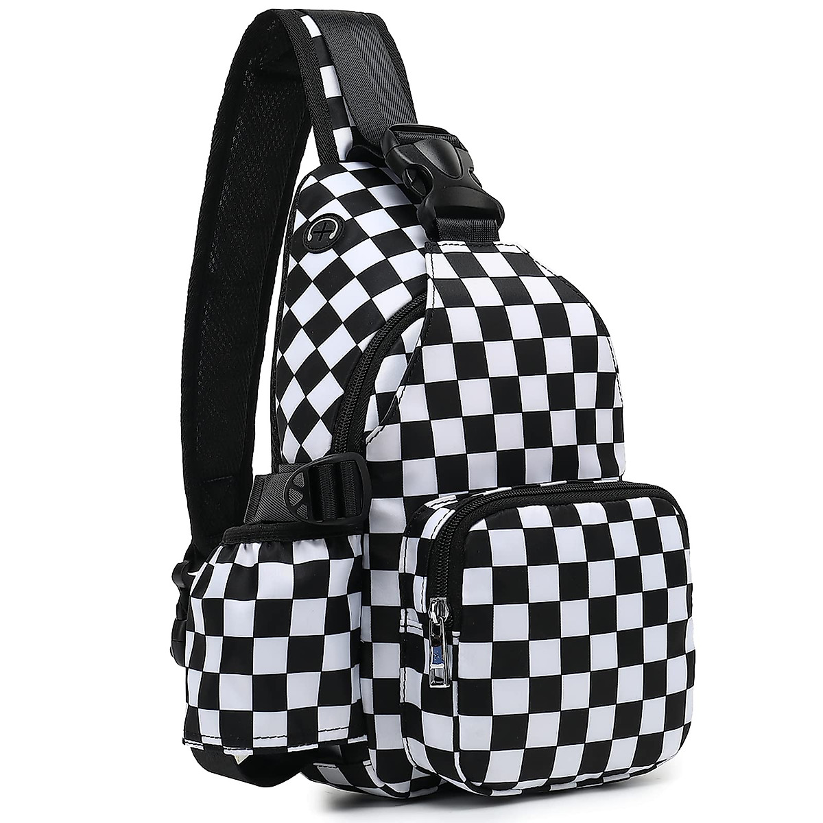 Xunteny Checkered Sling Bag Backpack for Women, Small Chest Bag Crossbody Shoulder Bags for School Traveling Hiking Cycling