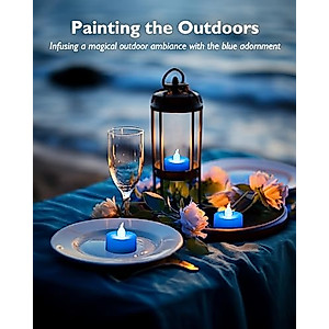 Homemory 24-Pack Flameless Blue LED Tea Lights Candles Bulk, 200+ Hours Long-Lasting Battery Operated Tea Lights, Blue TeaLights for Party, Wedding, Holiday [White Base]