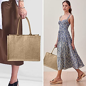 Jute Tote Bags, Burlap Bags with Laminated Interior and Soft Handles, Reusable Shopping Bags Grocery Bag, Blank Burlap Tote for Embroidery DIY Art Crafts, Decoration, Printing (6Pcs Horizontal style)