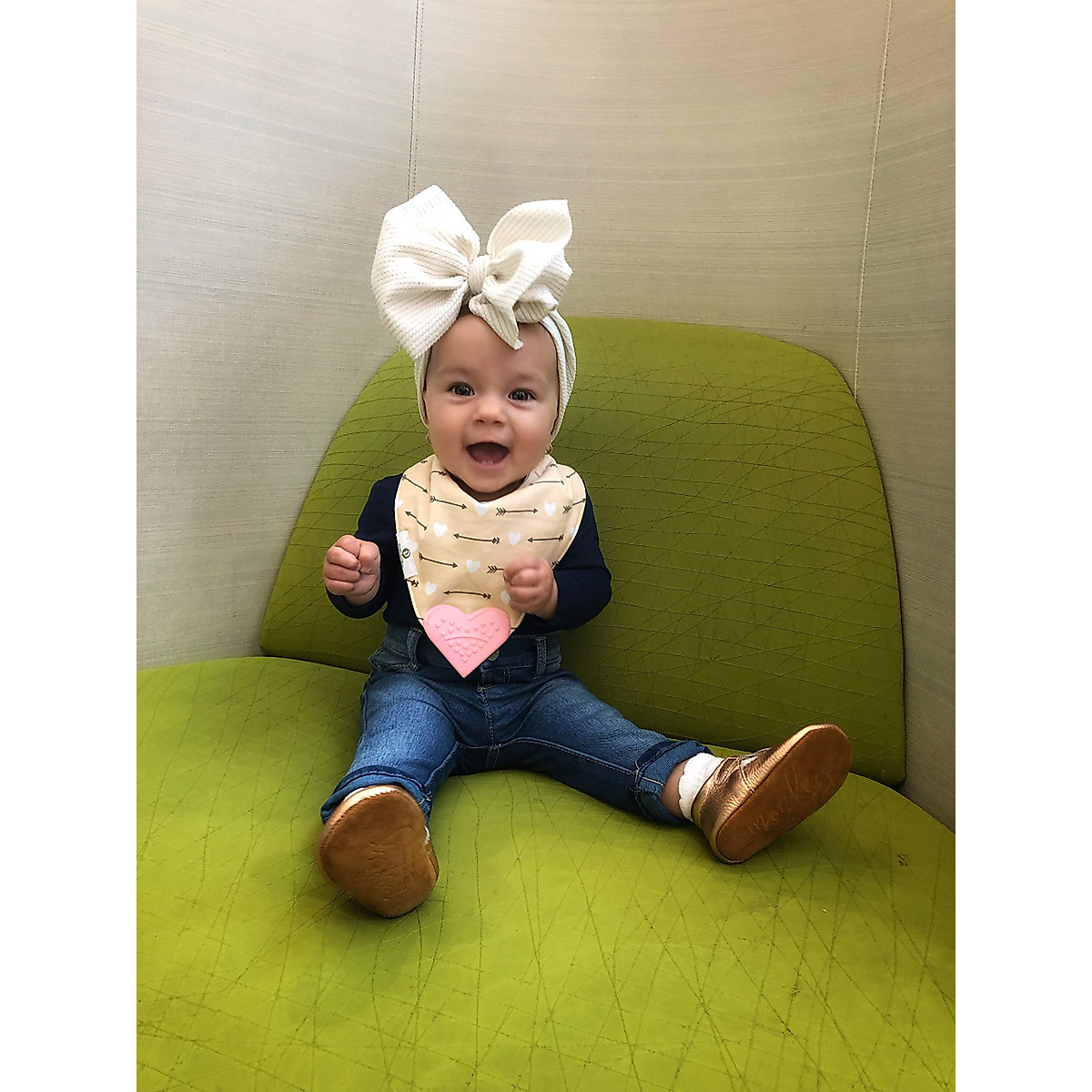 Reversible Baby Teething Bibs - Attached Pink Heart Teether - Boho Antler - Set of 2