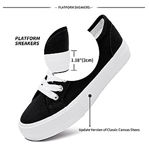 Women's White Platform Sneakers Black Platform Tennis Shoes Casual Lace up Fashion Sneakers Canvas Walking Flat Shoes (Black,US8)