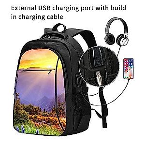 BAFAFA Rocky Mountain Sunset Sunshine Printed Backpack Laptop Bookbag With USB Charger Daypack For Travel Business