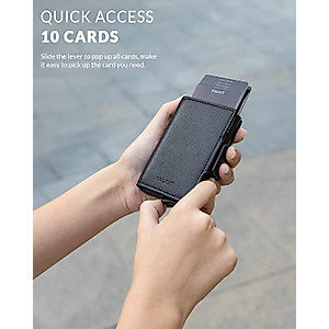 VULKIT Credit Card Holder RFID Blocking Leather Automatic Pop Up Wallet Magnetic Wallet Double Card Case for Men and Women Cross Black