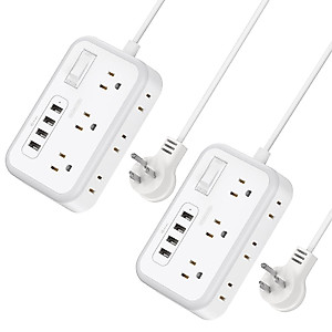 2 Pack Power Strips, NTONPOWER Flat Plug Power Strip with USB, 6 Outlets 4 USB Desktop Charging Station with 5 ft Extension Cord Wall Mount for Cruise, Travel, Hotel, Indoor, Nightstand, Office, White