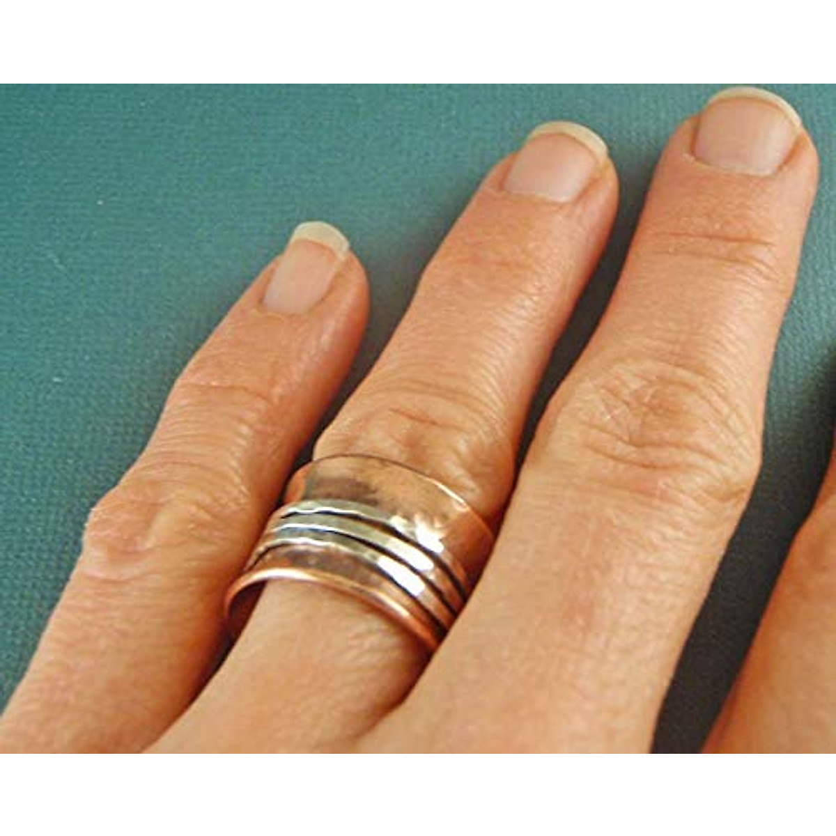 Glitter Box Exports 925 Sterling Copper & Silver Spinner Fidget ring For Women High Polish Silver Point Ring (7.50)