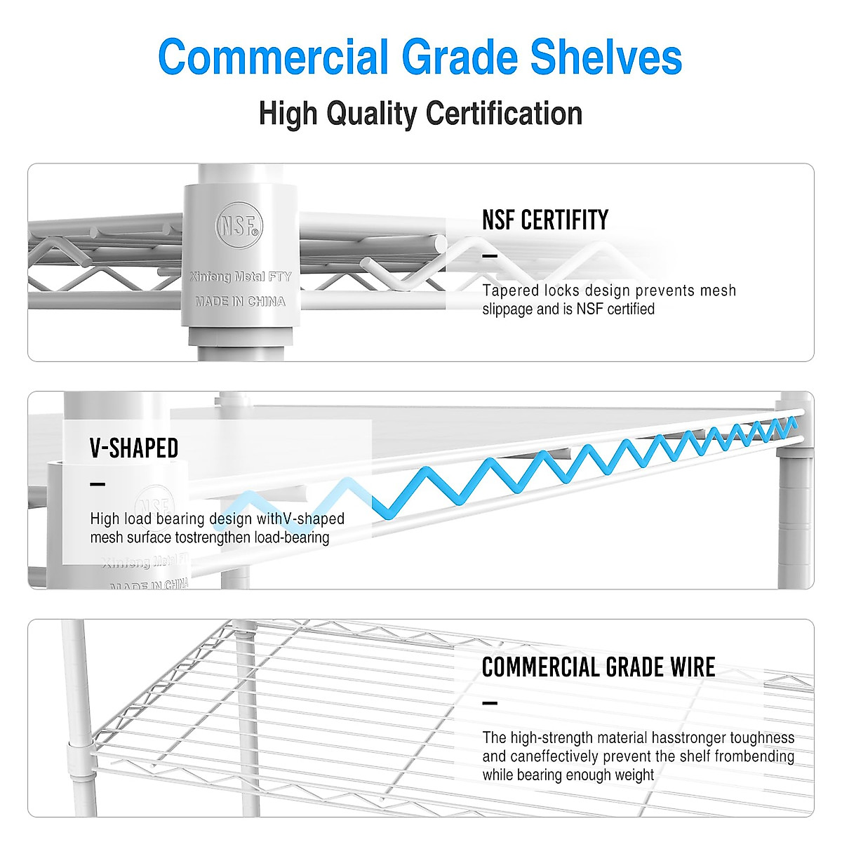pouseayar 5 Tier Metal Garage Shelving Kitchen Shelves, 1750LBS NSF Heavy Duty Adjustable Shelving Units and Storage for Kitchen Garage Basement Commercial Shelving Garage Organization Storage White