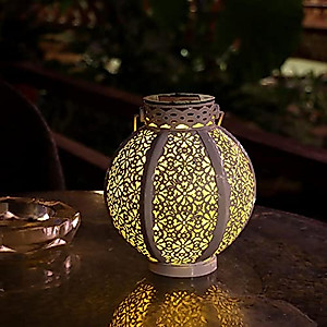 Outdoor Solar Lamp Retro Hollow Lantern Light Waterproof Iron Lantern LED Light for Home Garden Courtyard Landscape Walkway