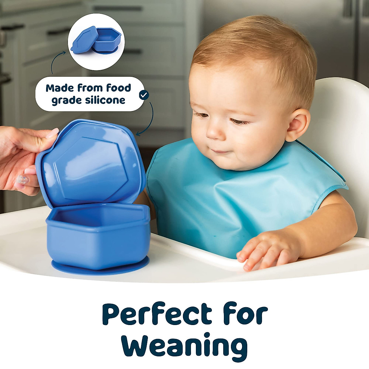 Tiny Twinkle Silicone Suction Bowl with Lid for Baby and Toddler - 100% Silicone - BPA Free - Microwave Safe - Suction Bowls For Baby, Snack Containers For Toddlers (Indigo)