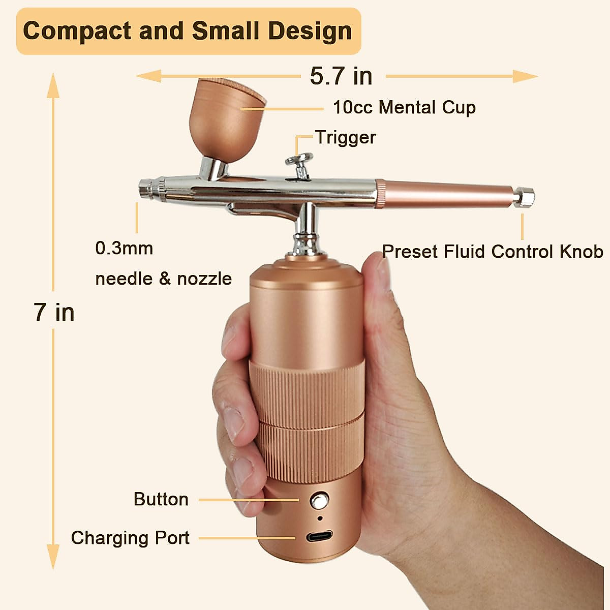 Nabowner Airbrush Kit with Compressor, Dual Action Cordless Airbrush Gun, 30PSI Portable Airbrush Kit for Makeup, Nail Art, Tattoo, Wall Graffiti, and Cake Decorating（Golden）…