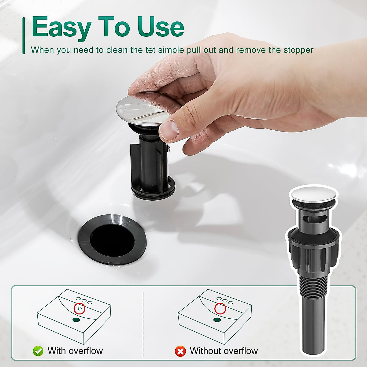 VOTON Chrome Bathroom Faucets 1 Hole, Stainless Steel Bathroom Sink Faucet with Metal Pop up Drain, Lavatory Faucet for Bathroom Sink