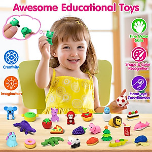 Arscniek 110 Pack Animal Erasers for Kids Bulk, Cute Desk Pets Treasure Box Toys for Classroom Prizes Rewards, Mini Pencil Erasers Take Apart Erasers Back to School Supplies Gift for Boys Girls