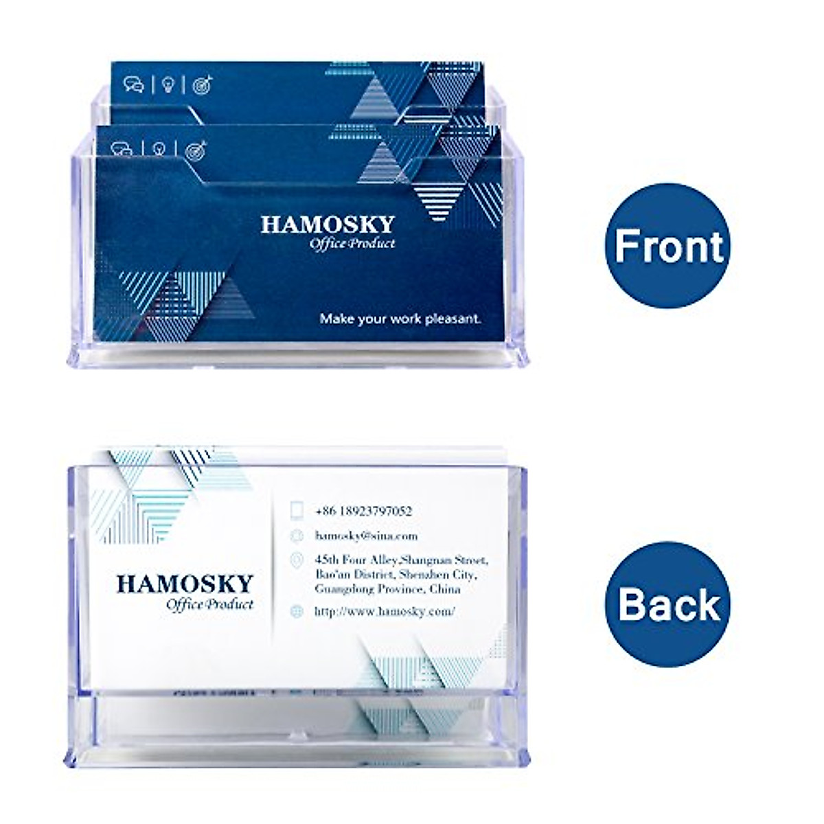 Hamosky Business Card Case Holder, 2 Tier Clear Business Card Holder Display, Plastic Business Card Stand Business Card Organizer for Office(1 Pack)