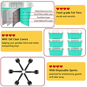 10oz Aluminum Brownie Pans 40 Pack,LNYZQUS Square 4”X4” Disposable Ramekins Cupcake Liners With Lids,Mini Cake Baking Pans,Large Muffin Tin Holders For Catering Gathering-Cyan Blue