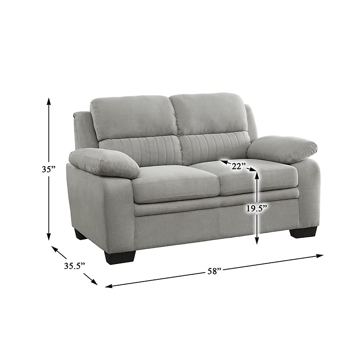 Lexicon Holleman 58" Polyester Fabric Loveseat with Exposed Legs in Light Gray