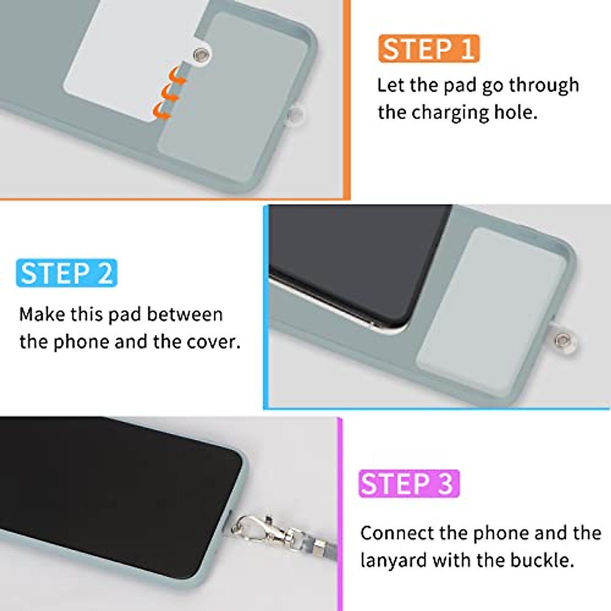 WWW Phone Lanyard,2× Universal Crossbody Cell Phone Lanyards with Multifuctional Patch and Adjustable Shoulder Neck Strap,Cell Phone Lanyard Compatible with All Smartphone for Women Girls,Grey