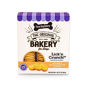 Three Dog Bakery Classic Cremes Baked Dog Treats, Golden with Peanut Butter Filling, 13 oz,Brown,310077