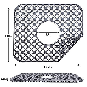Sink Mat Kitchen Sink Protector for Bottom of Farmhouse Stainless Steel or Porcelain Bowl Sink, Silicone Grey Non-slip Heat Resistant (15.7 inch x 10.6 inch)