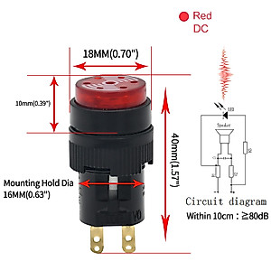 16MM Buzzer Red Indicator Light Lamp 24VDC LED Red 5/8" Installation Hole Alarm Signal Indicator Electrical Control Panel DIY 2Pcs (Red with Light,24VDC, Round)