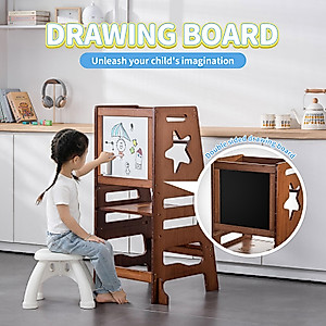 UNICOO Bamboo Height Adjustable Kids Kitchen Step Stool, Kids Learning Stool, Toddlers Stool, Toddler Standing Tower, Safe Step Stool for 1-5 Years Old Kids - Perfect Kitchen Helpe(S033-Antique Brown)