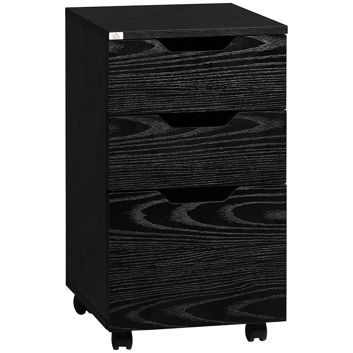 HOMCOM 3 Drawer Mobile File Cabinet, Rolling Printer Stand, Vertical Filing Cabinet, Black Wood Grain