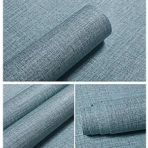 Yija Self-Adhesive Linen Blue Pattern Waterproof Shelf Drawer Liner Cabinet Sticker，Wallpaper 15.6Inch by 98Inch