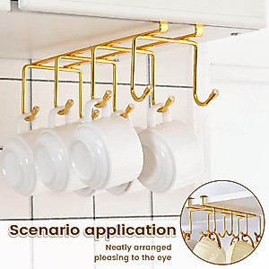 KALYLOC Coffee Mug Holder Under Shelf, Durable 8 Hooks Coffee Mug Hangers Under Cabinet, Champagne Cup Hanger Organizer for Kitchen Utensils Scarf Keys Storage