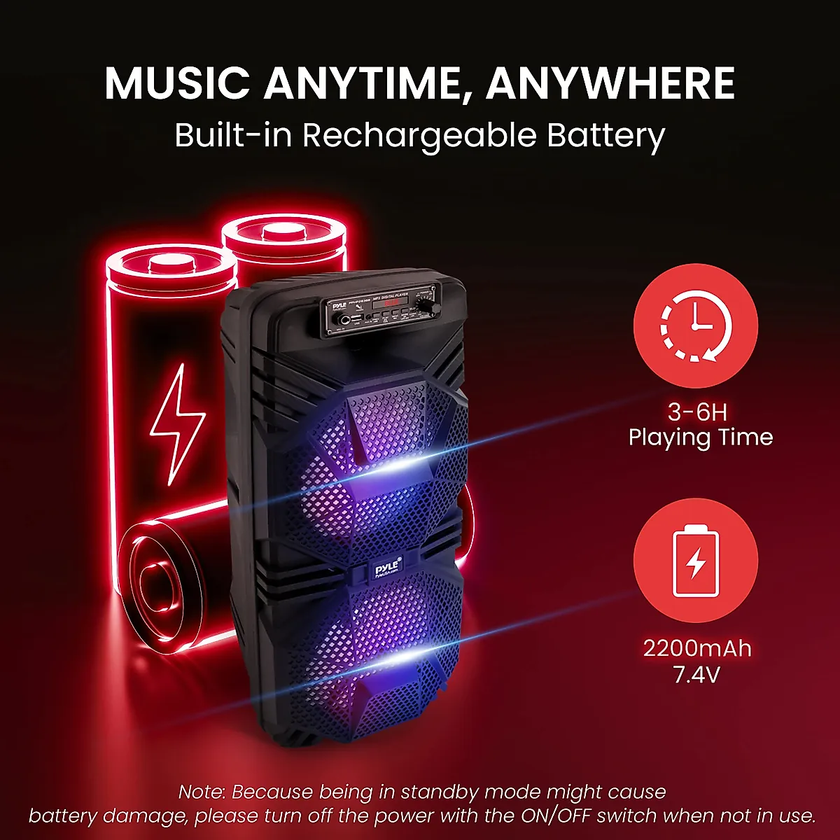 Pyle Bluetooth PA Speaker System - 600W Rechargeable Outdoor Bluetooth Speaker Portable PA System w/ Dual 8” Subwoofer 1” Tweeter, Microphone In, Party Lights, USB, Radio, Remote - Pyle PPHP2836B