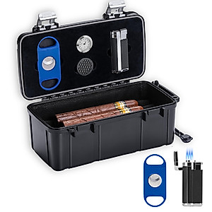 CINOROW Travel Cigar Humidor Case for 10-15 Cigars with Lighter and Cutter, Hygrometer and Humidifier, Spanish Cedar Sheet, Portable Waterproof Cigar Carrying Case, Gift for Men