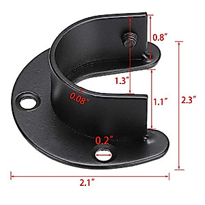 OwnMy 6 Packs Closet Rod End Supports Curtain Flange Rod Holder 1-1/4" Diameter, U Shaped Stainless Steel Closet Pole Sockets Opening Flange Rod Bracket for Closet Shelf Wardrobe Shower Curtain, Black