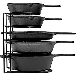 Heavy Duty Pan Organizer, 5 Tier Rack - Holds up to 50 LB - Holds Cast Iron Skillets, Griddles and Shallow Pots - Durable Steel Construction - Space Saving Kitchen Storage - No Assembly Required