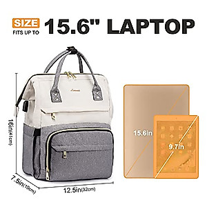 LOVEVOOK Laptop Backpack for Women Fashion Business Computer Backpacks Travel Bags Purse Doctor Nurse Work Backpack with USB Port, Fits 15.6-Inch Laptop Beige Grey