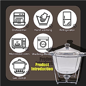 Glass Chafing Dish Buffet Set with Stainless Steel Lid and Ladle, 4.3 Quart Food Warming Tray for Soup Parties Dinners Catering, 1 Pack, Clear, Round, Dishwasher and Microwave Safe