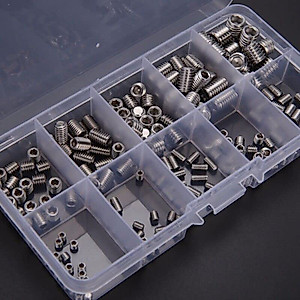 200Pcs Set Screws Assortment Kit, M3/ M4/ M5/ M6/ M8 Standard Allen Head Socket Hex Grub Screw, 304 Stainless Steel Metric Internal Hex Drive Set Screws