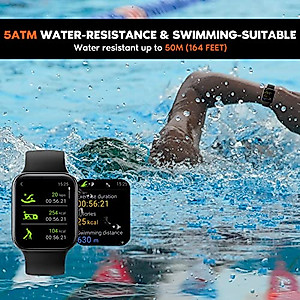 ZOUPPIC 44mm Smart Watch, Fitness Tracker with REM Sleep Track, Heart Rate and Blood Oxygen Monitor, 5ATM Swimming Waterproof, 1.7" Full HD Touchscreen for Men Women Compatible with iPhone & Android