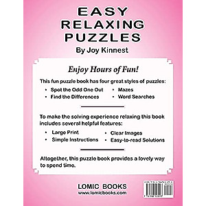 Easy Relaxing Puzzles: Includes Spot the Odd One Out, Mazes, Word Searches and Find the Differences