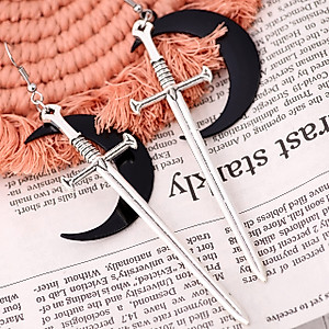 Sacina Gothic Sword Earrings, Sword Earrings Dangle, Goth Earrings Gift for Women, Christmas Gift for Women (Moon Sword)