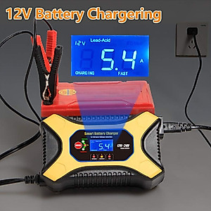Katbo Battery Charger 12V 24V 6-Amp Auto-Voltage Detection Lead Acid Battery Float Charger Maintainer with LCD Display for Motorcycle Car
