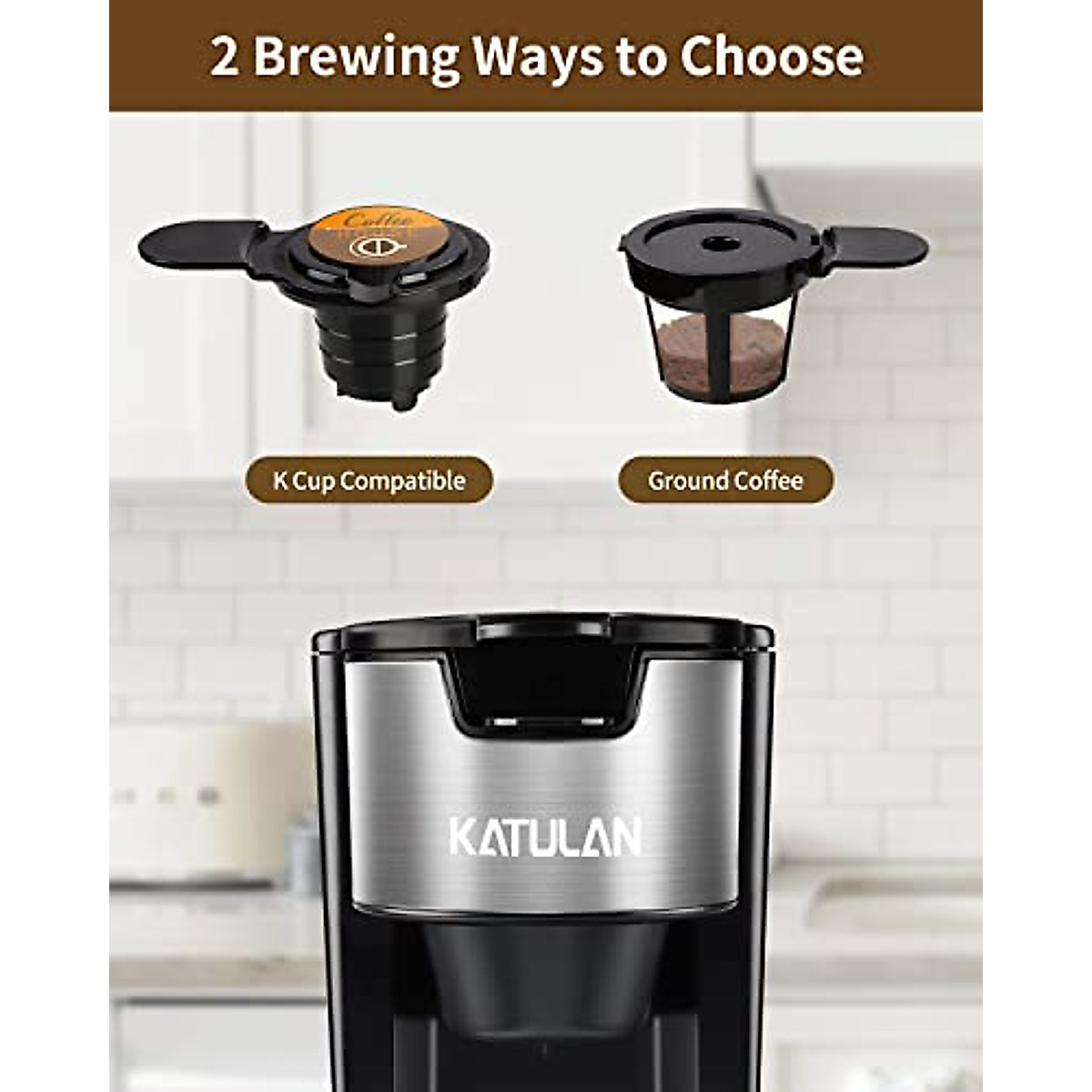 Single Serve Coffee Maker K Cup & Ground Coffee, One Cup Brews 6-14 Oz in 2 Mins, Fits Travel Mugs, with 30 Oz Removable Water Tank, Reuseable Filter, Black