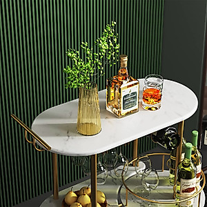 PAUKIN Gold Bar Carts with 4-Tier Storage Shelves, Mobile Bar Serving Cart with Wine Rack and Glass Holder, for The Home, Kitchen, Living Room, Dining Room